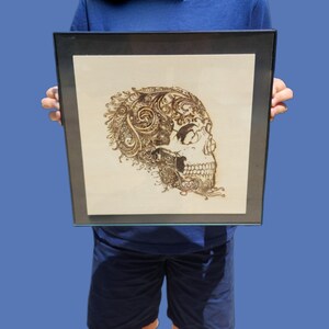 Wood Burned Skull Pyrography Art Unique Housewarming Gift Handmade ...