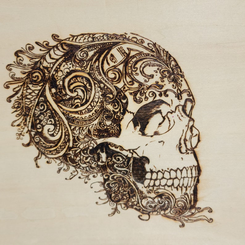 Wood Burned Skull Pyrography Art Unique Housewarming Gift Handmade ...