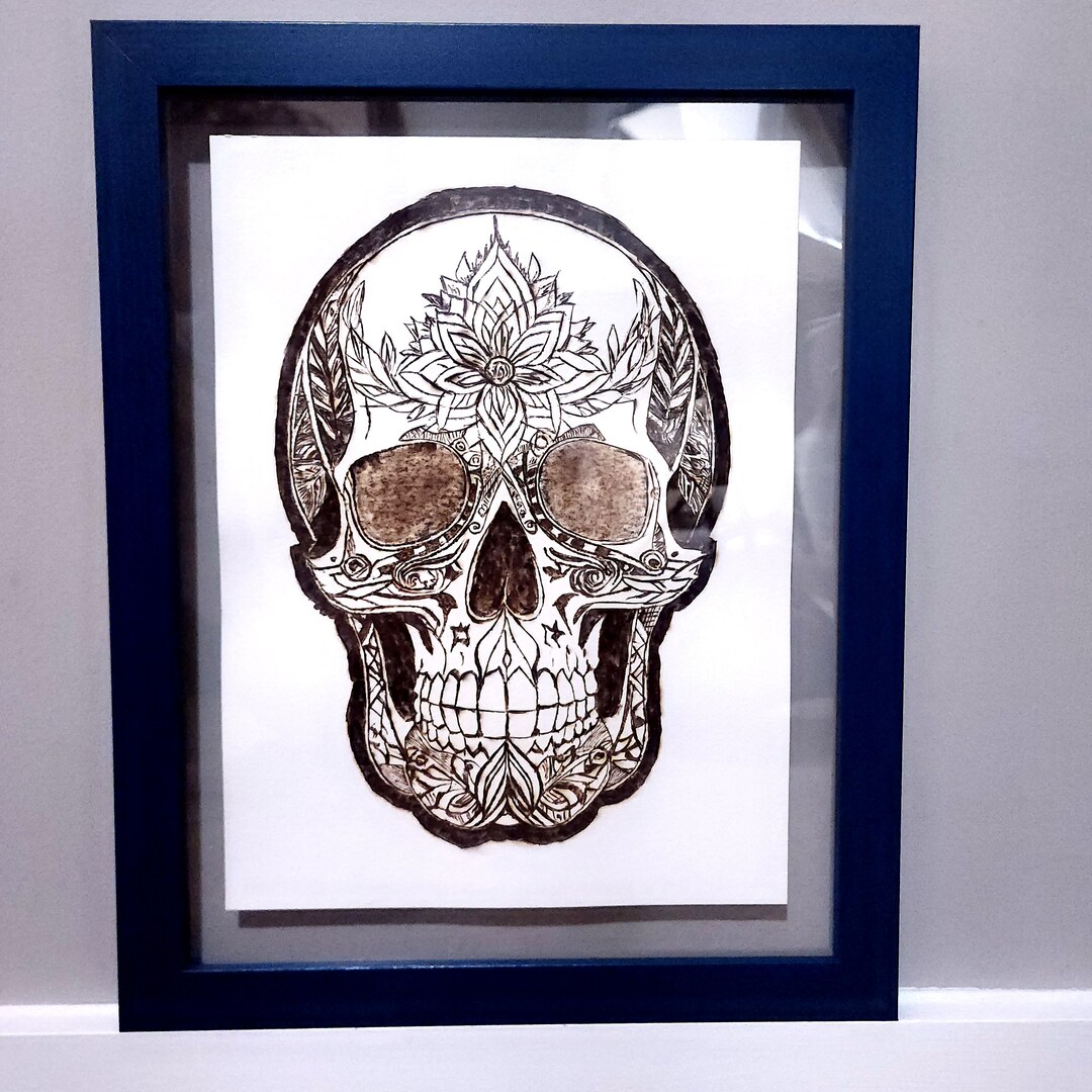 Uniquely Designed Skull on Cold Pressed Watercolor Paper, Hand Burned ...