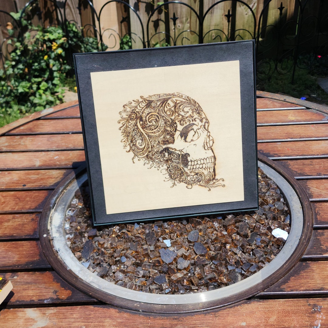 Wood Burned Skull Pyrography Art Unique Housewarming Gift Handmade ...