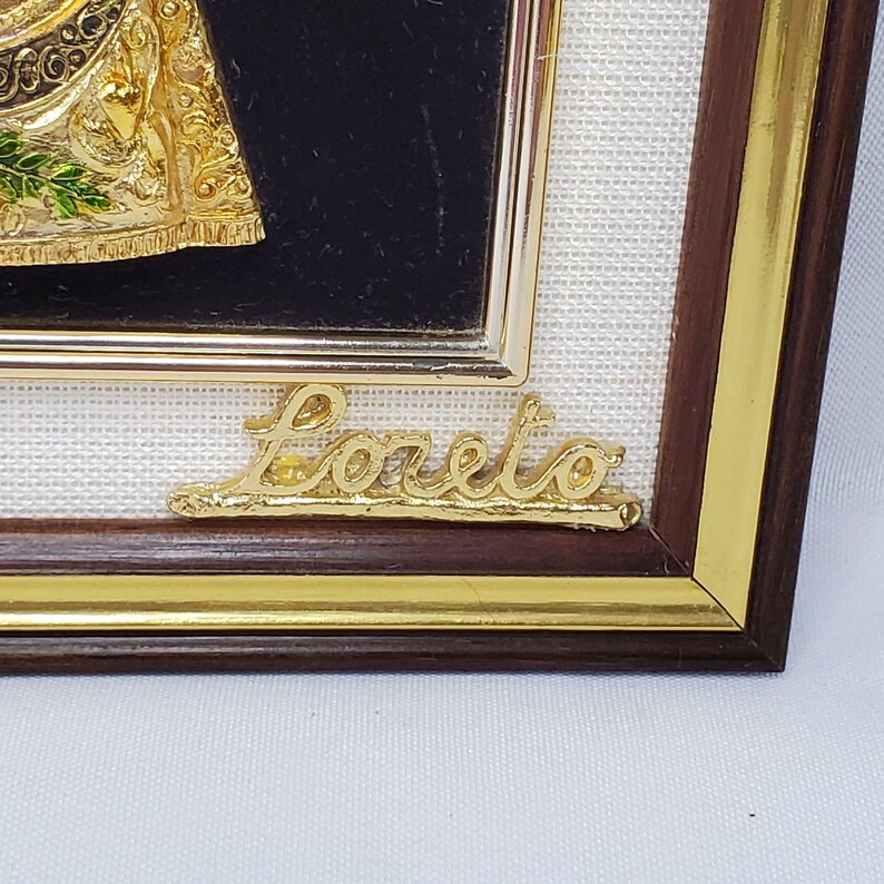 VTG Our Lady of Loreto 3D Plaque Icon in Gold & Black Velvet Frame 7.75 ...