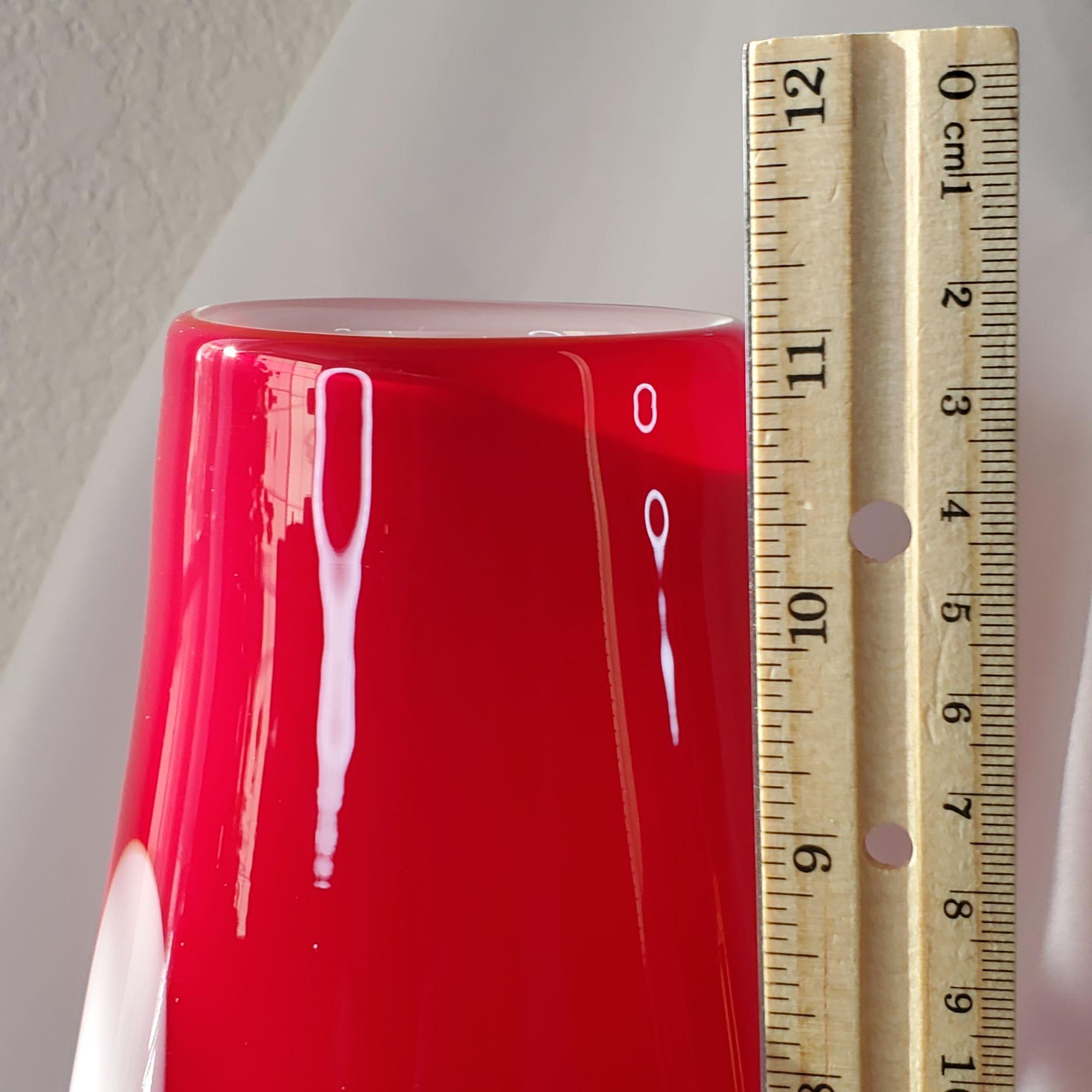 Cosmo Vase Red & White Blown Art Glass Murano Style Pop Art MCM Oblong ...