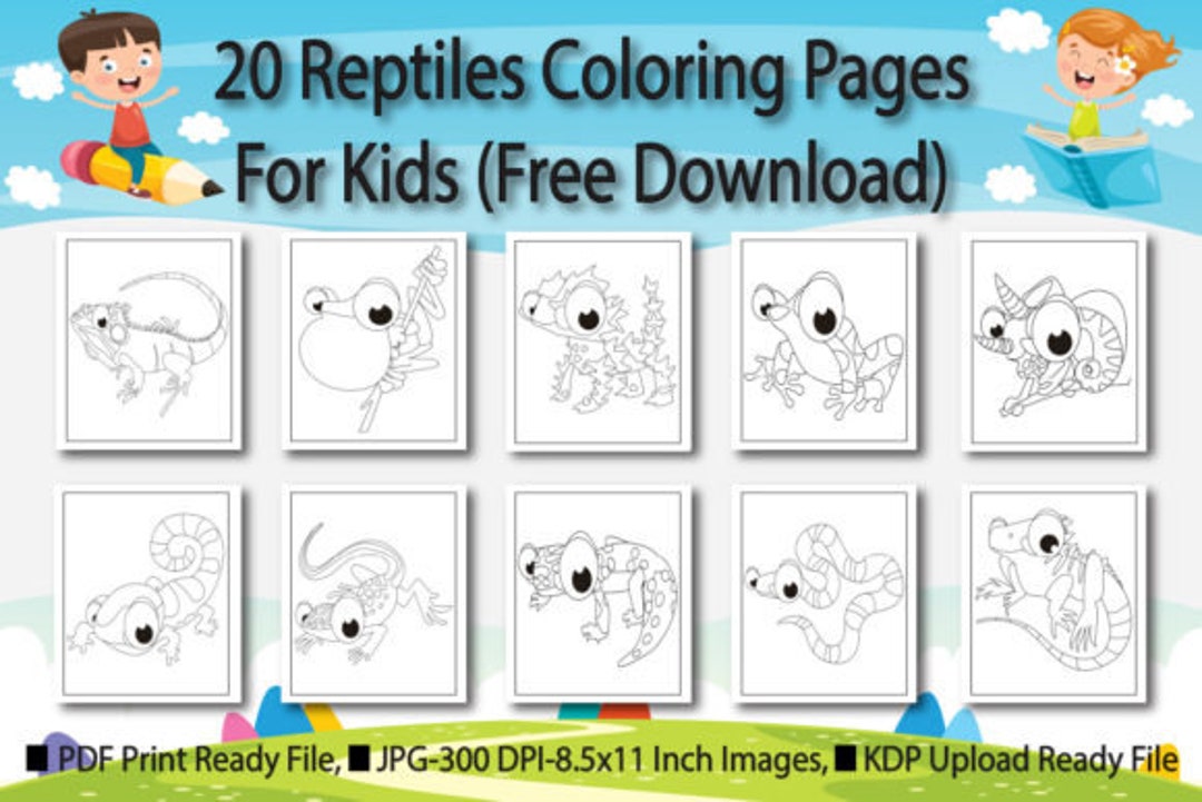 20 Reptiles Coloring Book Pages for Kids, Coloring Pages for Kids ...