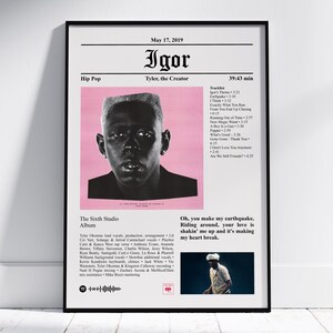 Album Music Poster Newspaper Style Igor, Tyler, the Creator, Frame Wall ...