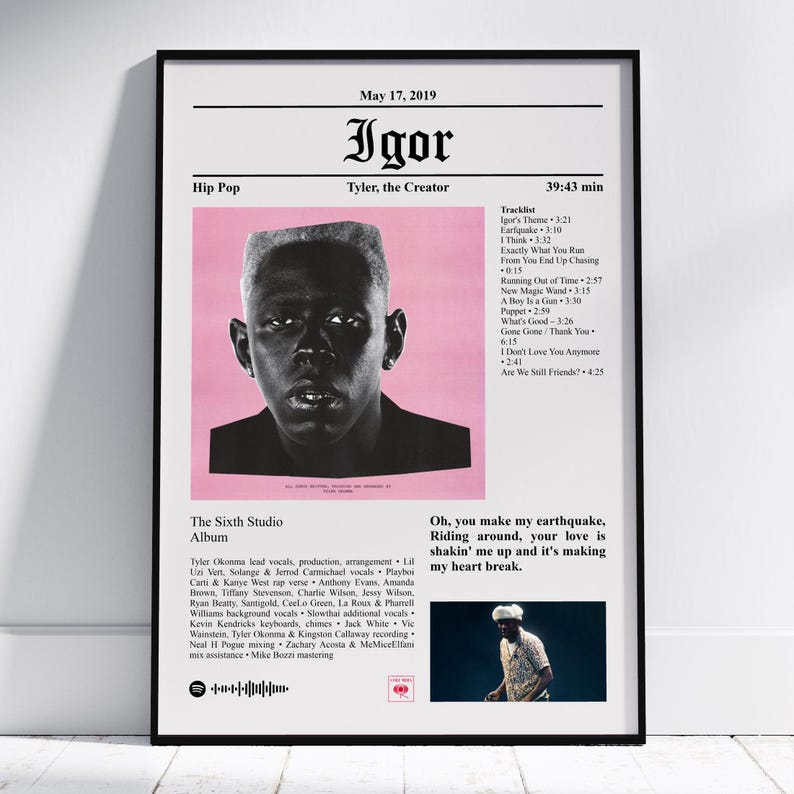 Album Music Poster Newspaper Style Igor, Tyler, the Creator, Frame Wall ...