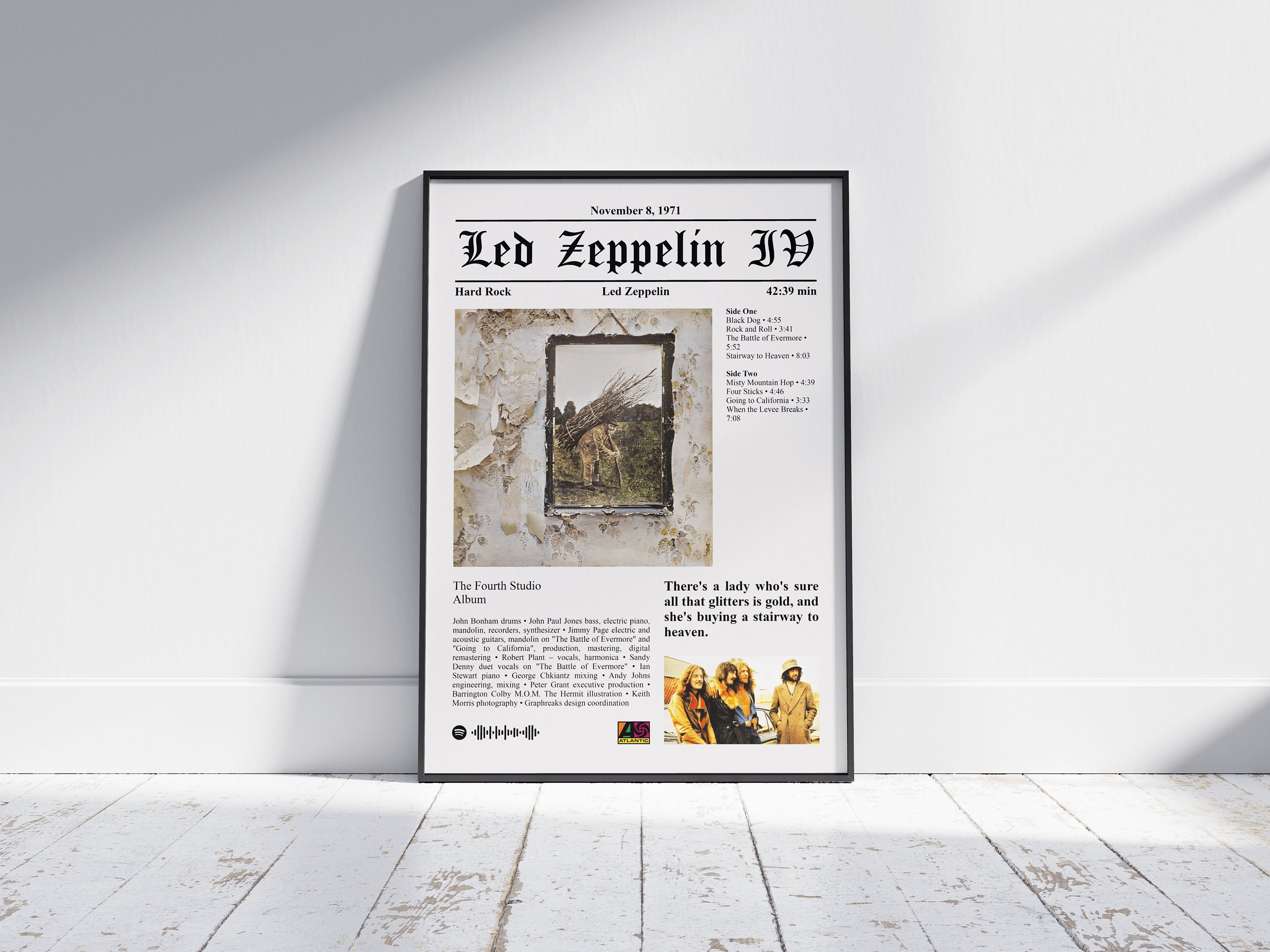 Album Music Poster Newspaper Style Led Zeppelin IV, Led Zeppelin, Frame ...