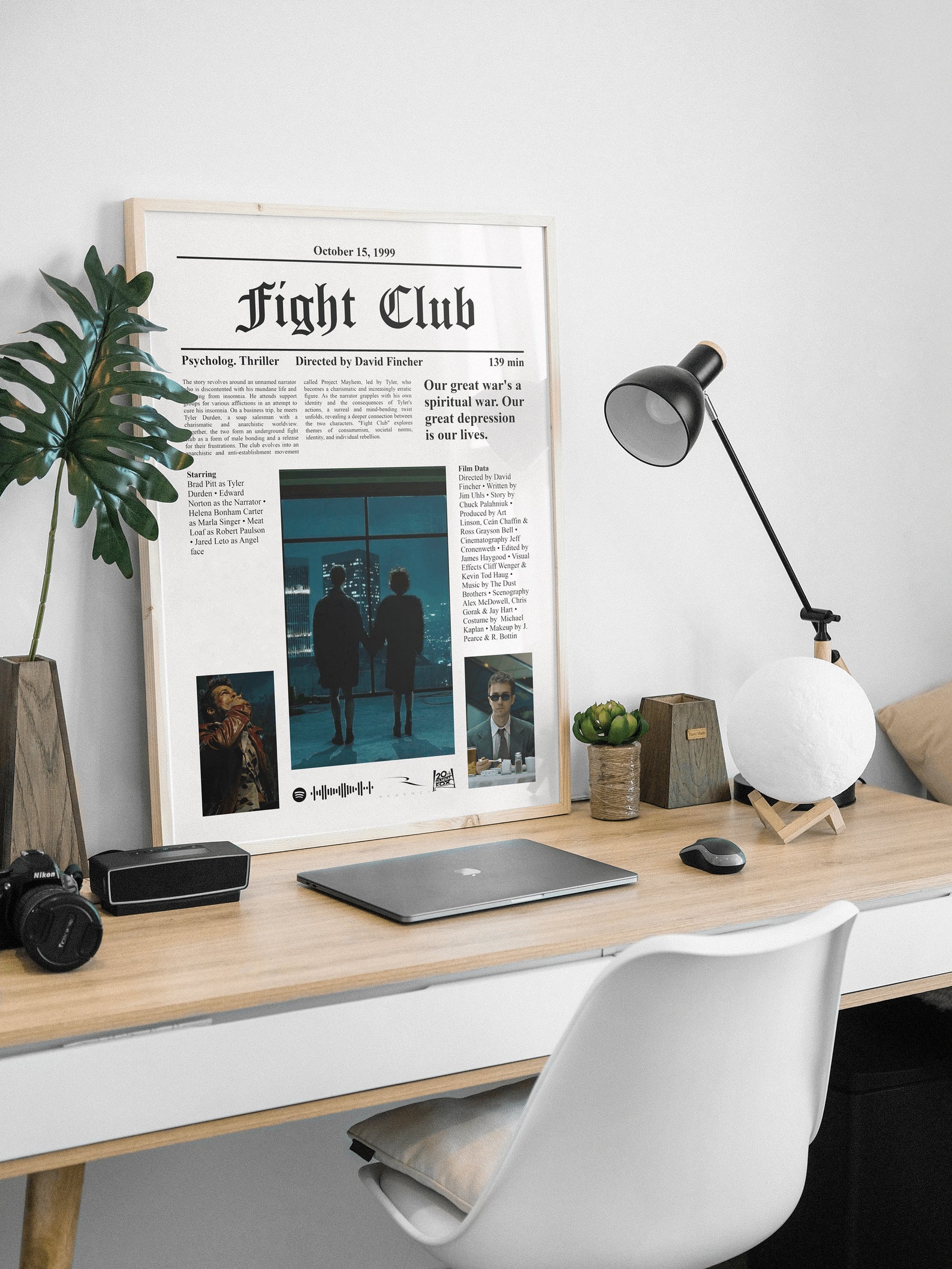 Film Movie Poster Newspaper Style Fight Club, David Fincher, Frame Wall ...