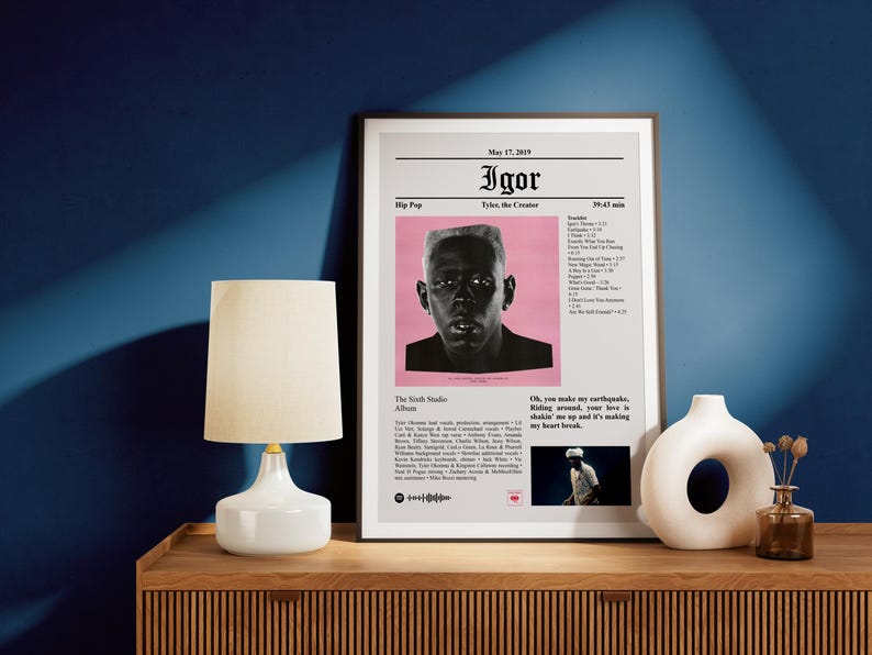Album Music Poster Newspaper Style Igor, Tyler, the Creator, Frame Wall ...