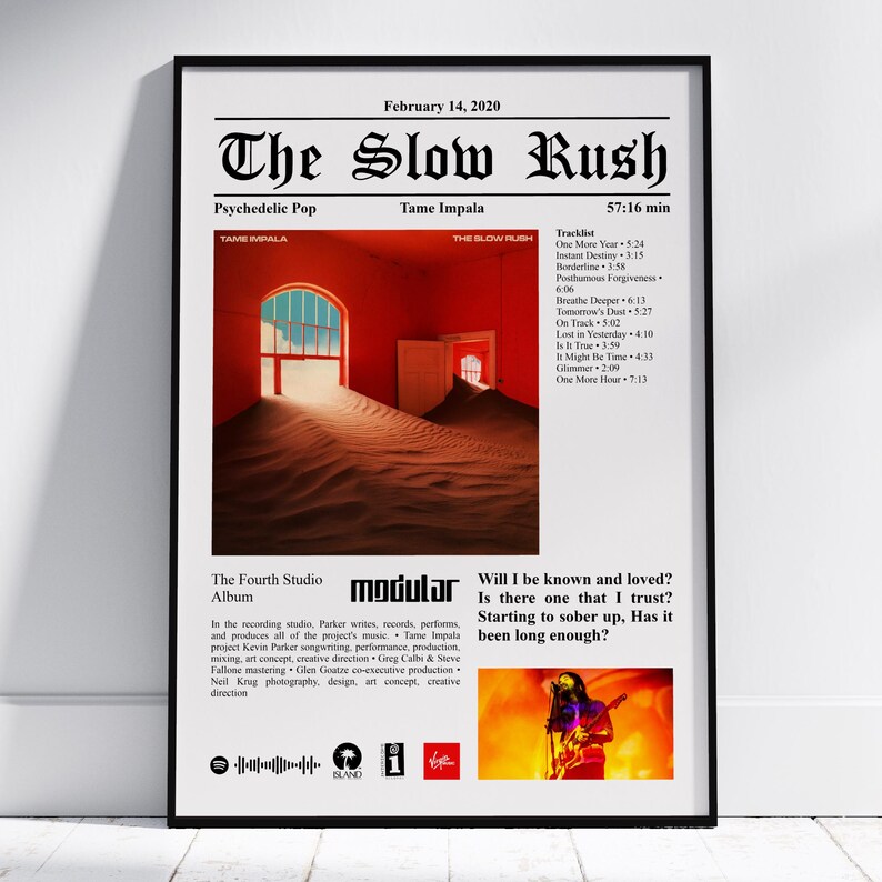 Album Music Poster Newspaper Style the Slow Rush, Tame Impala, Frame ...