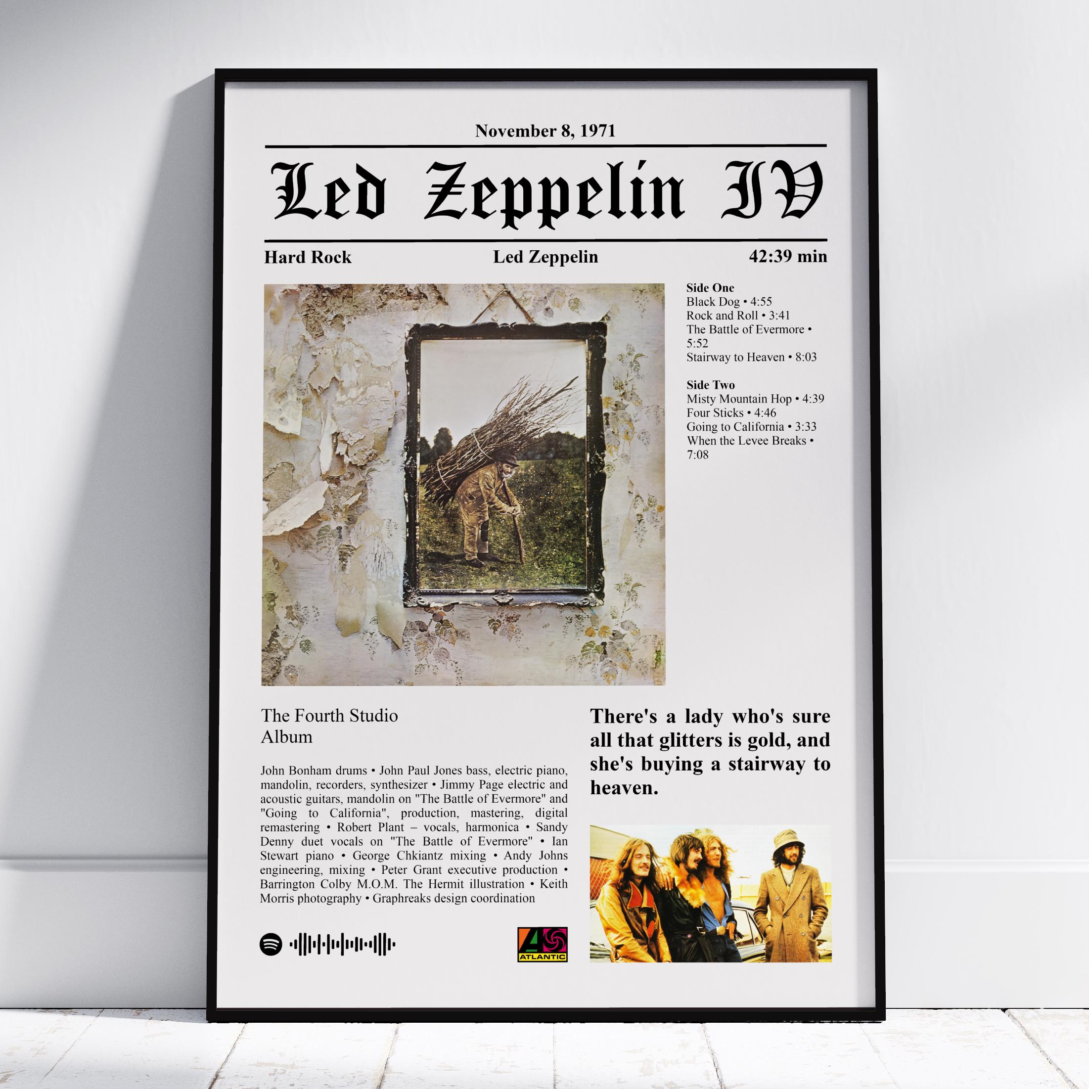 Album Music Poster Newspaper Style Led Zeppelin IV, Led Zeppelin, Frame ...