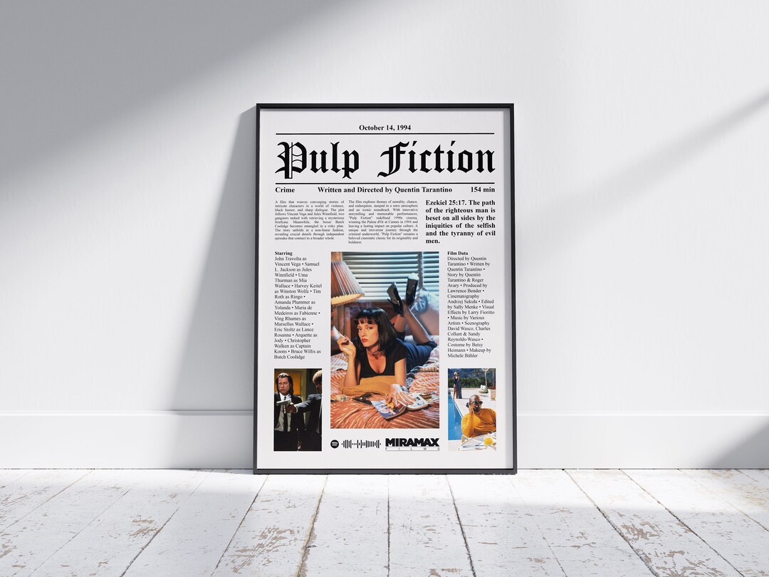 Film Movie Poster Newspaper Style Pulp Fiction, Quentin Tarantino ...