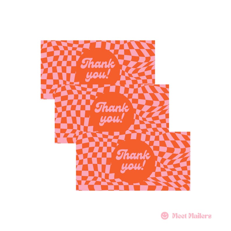 Retro Thank You Cards - Set of 30, Pink, Yellow & Orange - Etsy