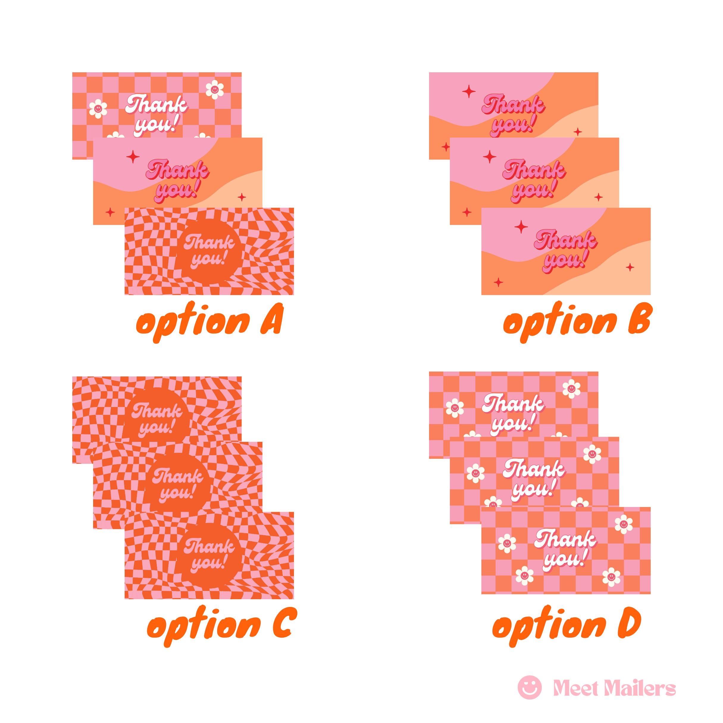 Retro Thank You Cards - Set of 30, Pink, Yellow & Orange - Etsy
