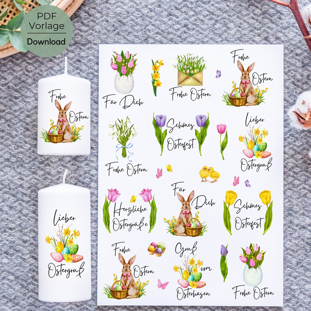 Happy Easter Candle Tattoo PDF Template Candle Sticker Pillar Candles ...