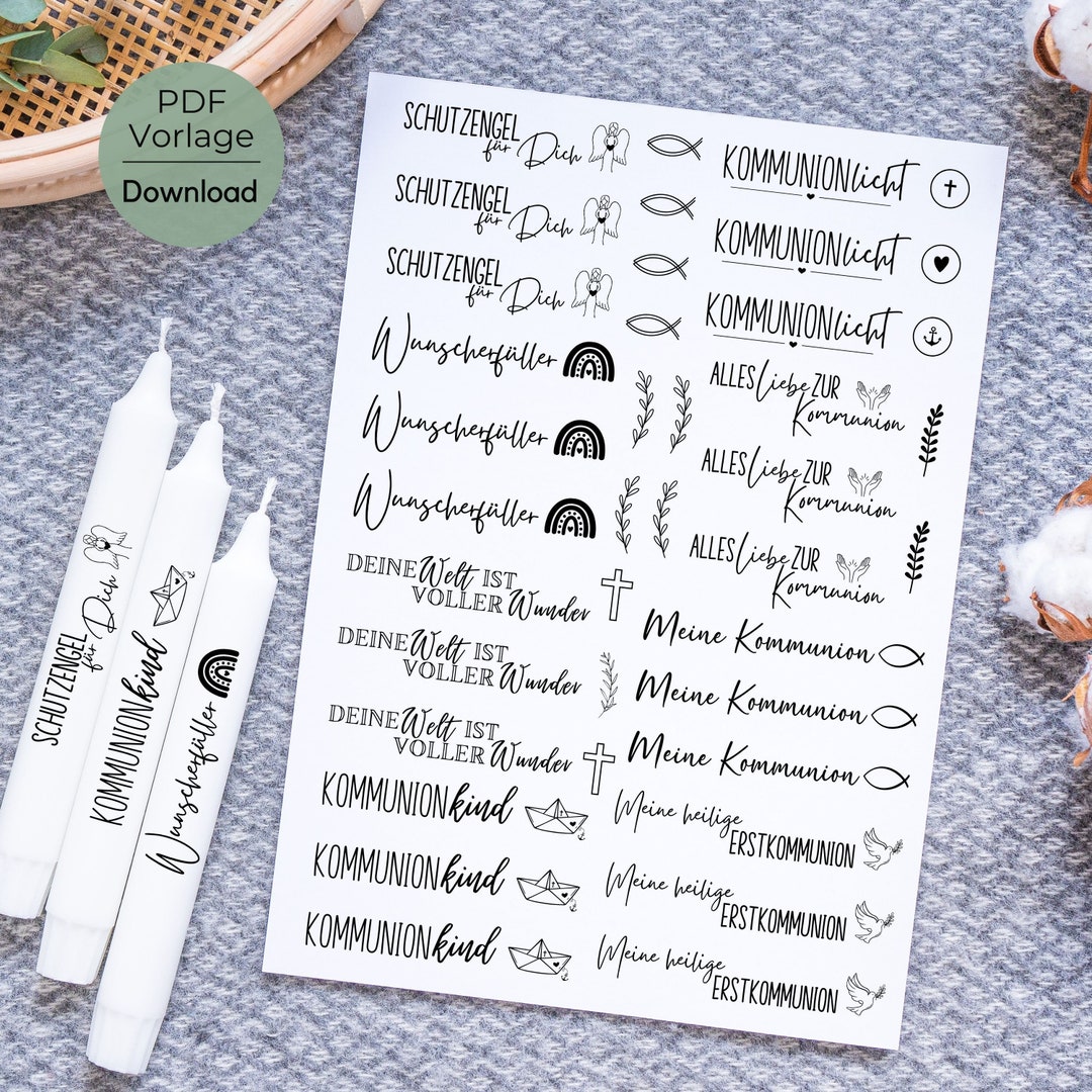Communion PDF Template Candle Tattoo Candle Sticker First Communion ...
