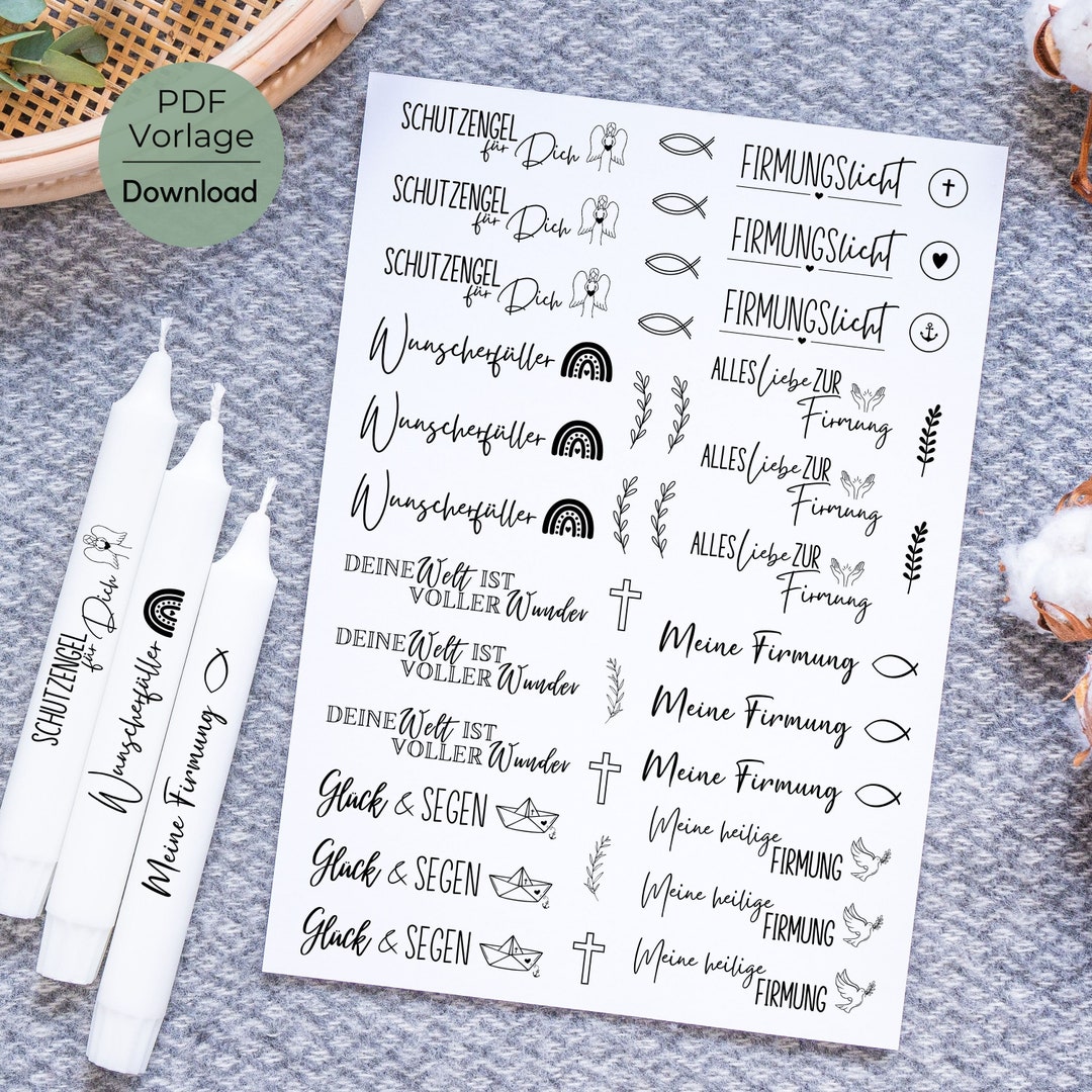 Confirmation PDF Template Candle Tattoo Candle Sticker Holy ...