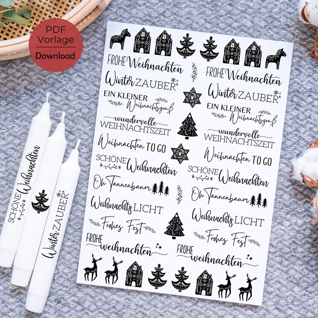 Christmas PDF Template Candle Tattoo Scandinavian Merry Christmas ...