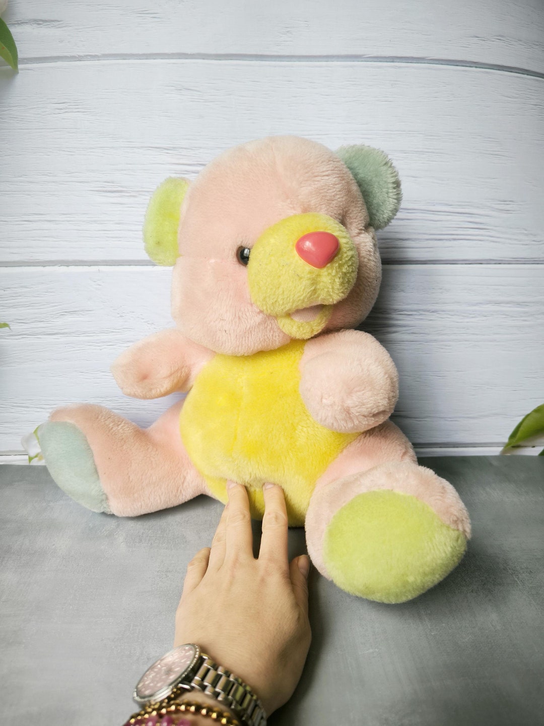 Vintage Teddy Bear Soft Toy, Multi-coloured Teddy Bear, Cute Retro Toy ...