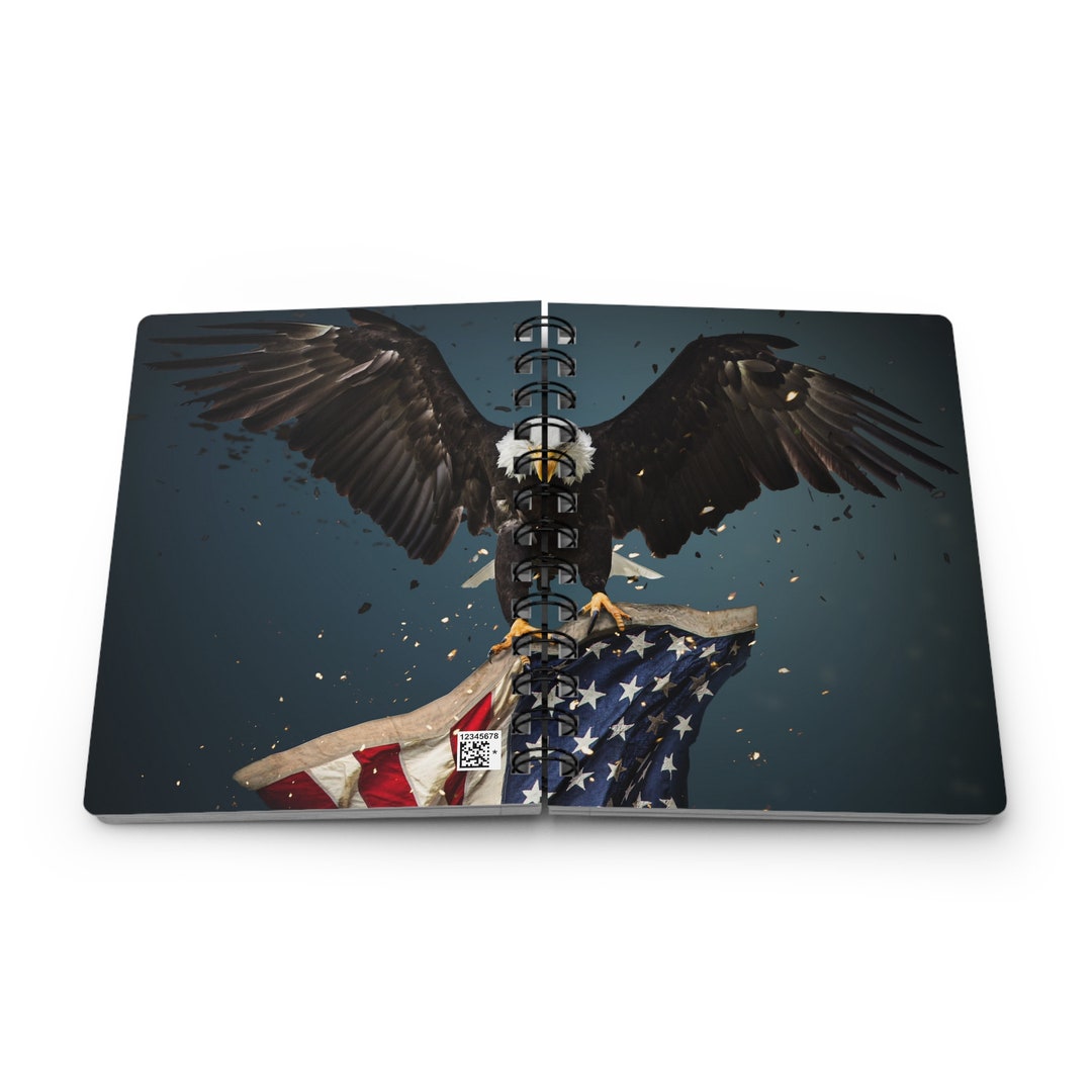Bald Eagle Flying With American Flag Spiral Journal - Etsy