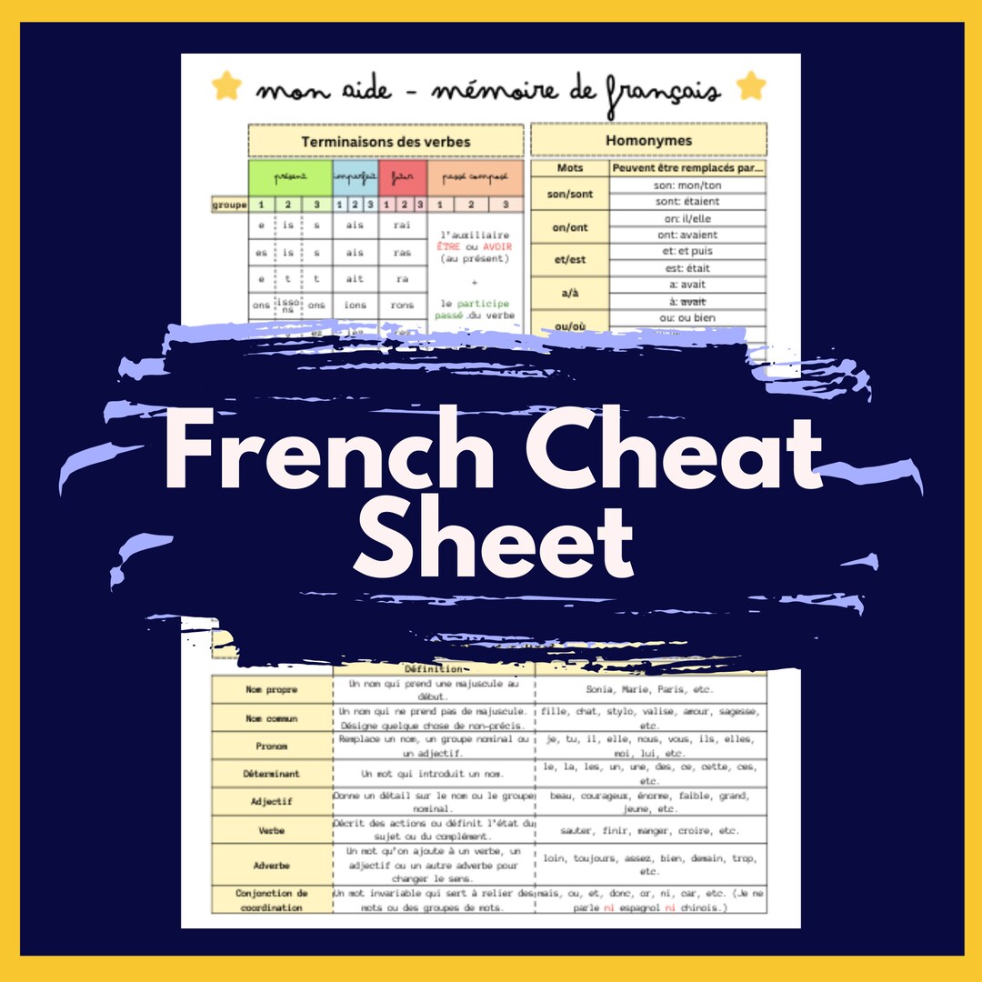 French Cheat Sheet - Mon Aide-mémoire De Français - Etsy