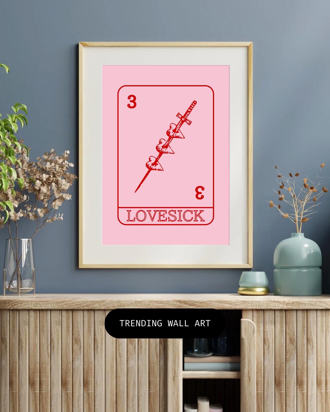 Lovesick Tarot Card Digital Download Instant Download Art Print Pink and Red Hearts Design - Etsy