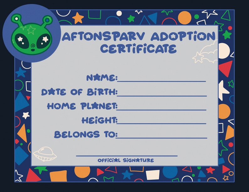 Alien Adoption Certificate! - Etsy