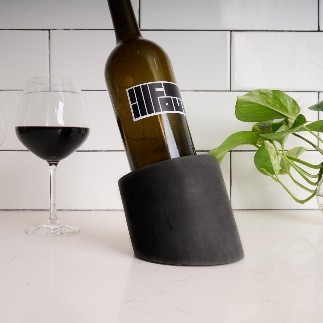 Slanted Wine Bottle Display Concrete Charcoal Gray Perfect for ...