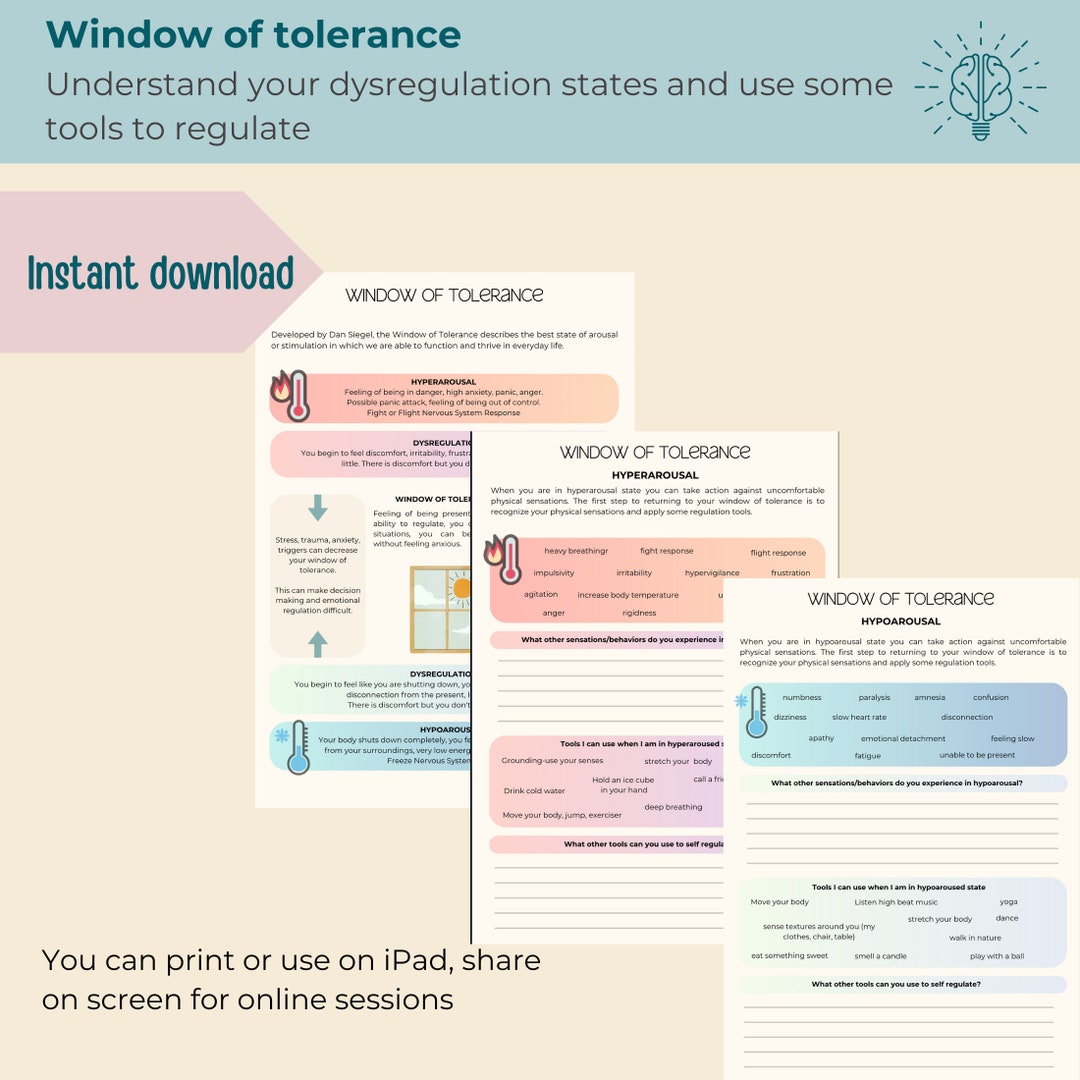 Window of Tolerance Worksheet, Dysregulation, Ptsd - Etsy