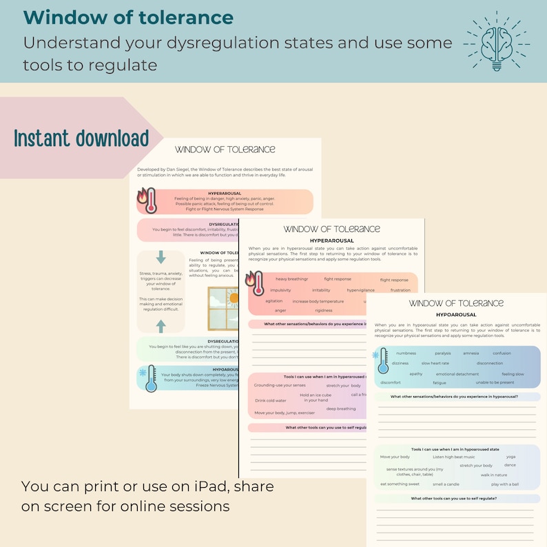 Window of Tolerance Worksheet, Dysregulation, Ptsd - Etsy