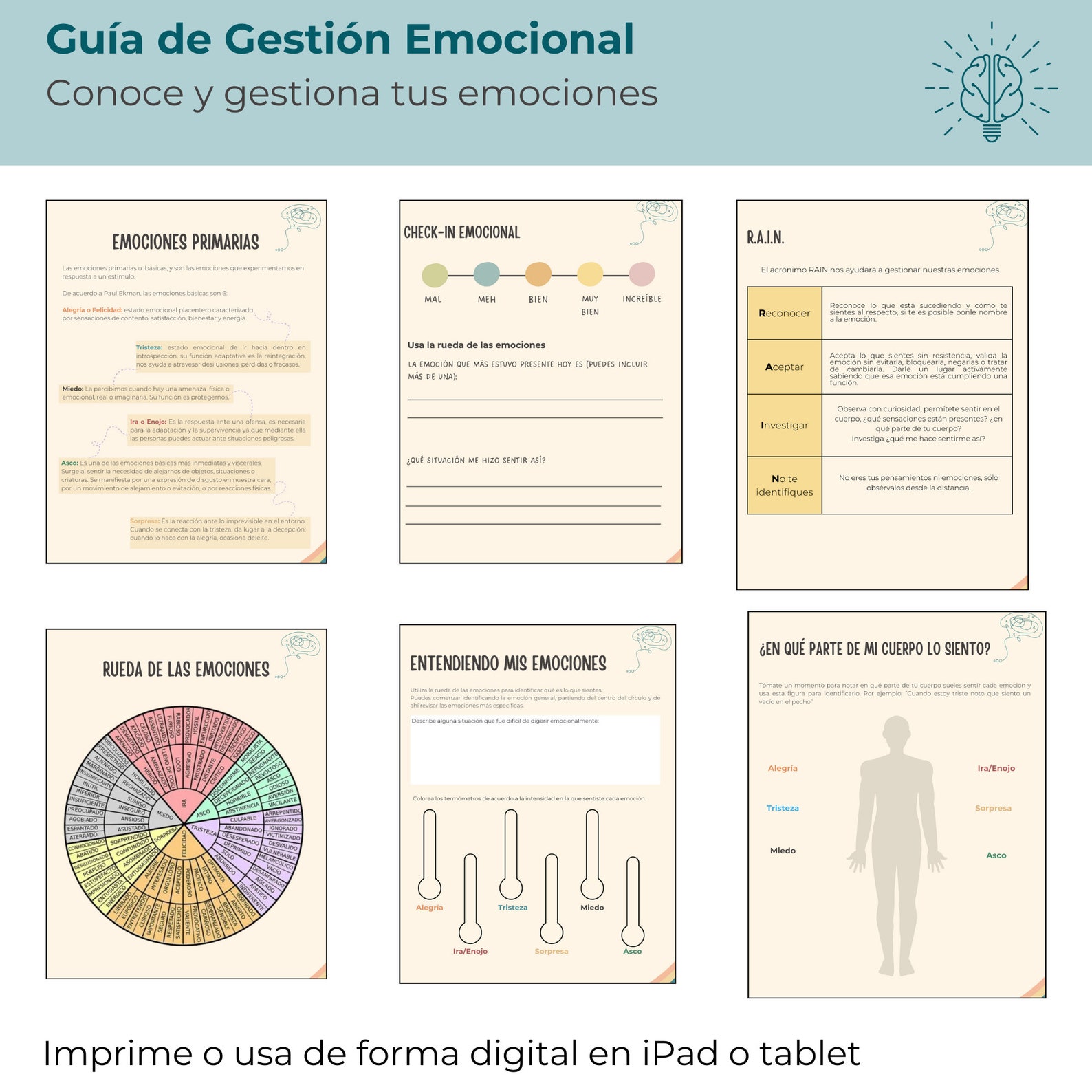 Guía de Gestión Emocional Entiende tus Emociones, Rueda Emociones - Etsy México