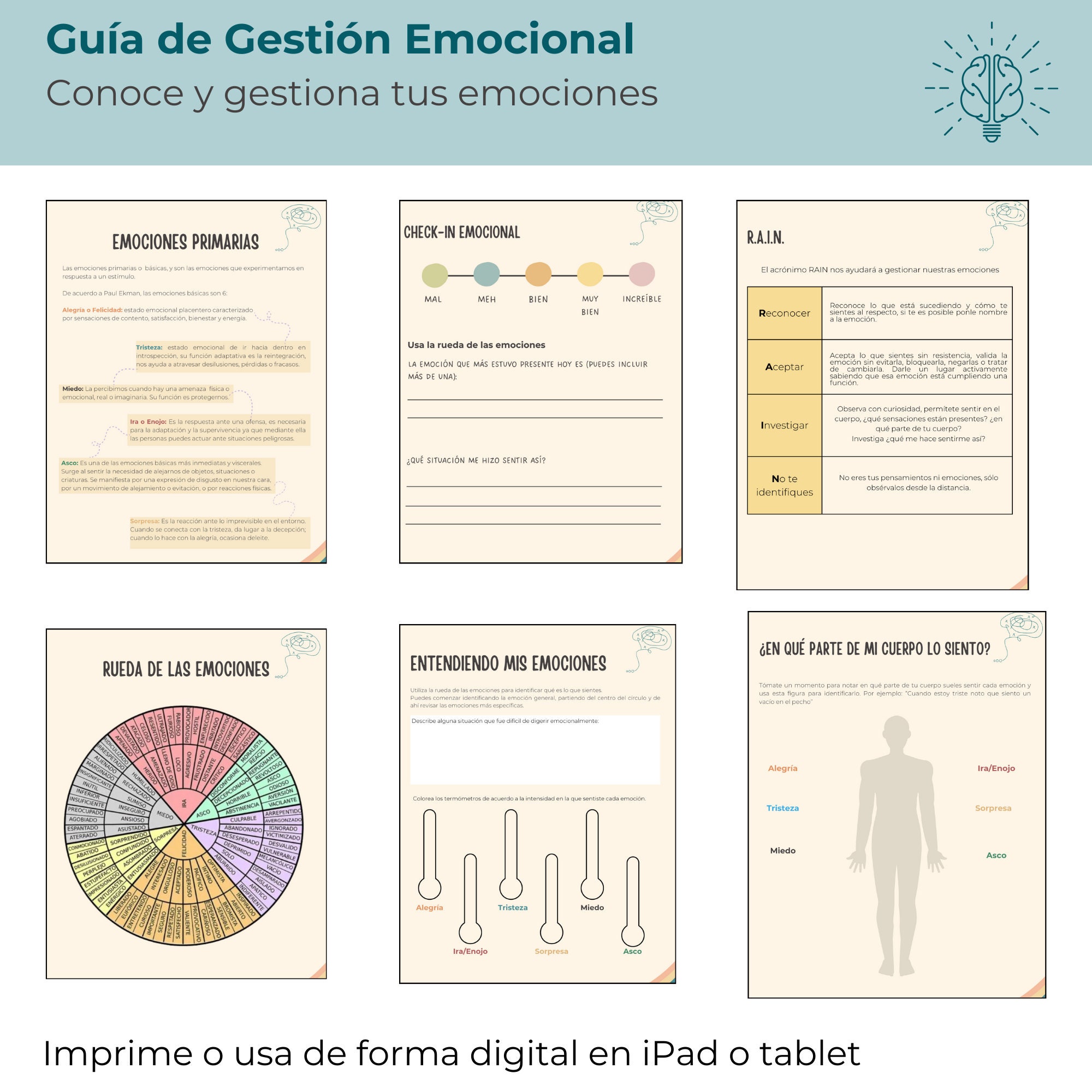 Guía de Gestión Emocional Entiende tus Emociones, Rueda Emociones - Etsy México