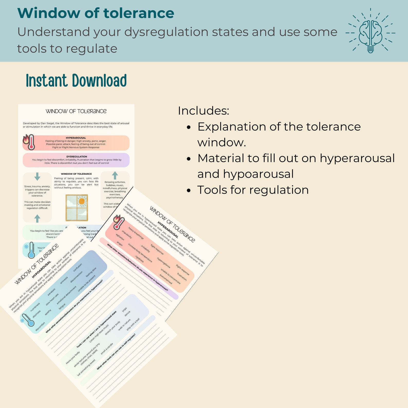 Window of Tolerance Worksheet, Dysregulation, Ptsd - Etsy