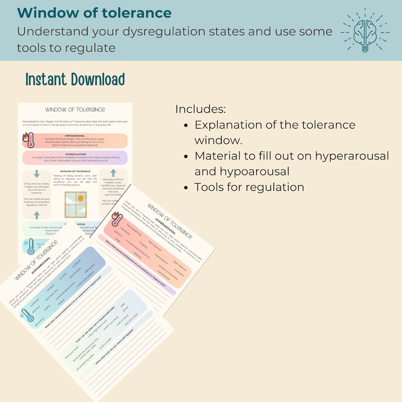 Window of Tolerance Worksheet, Dysregulation, Ptsd - Etsy