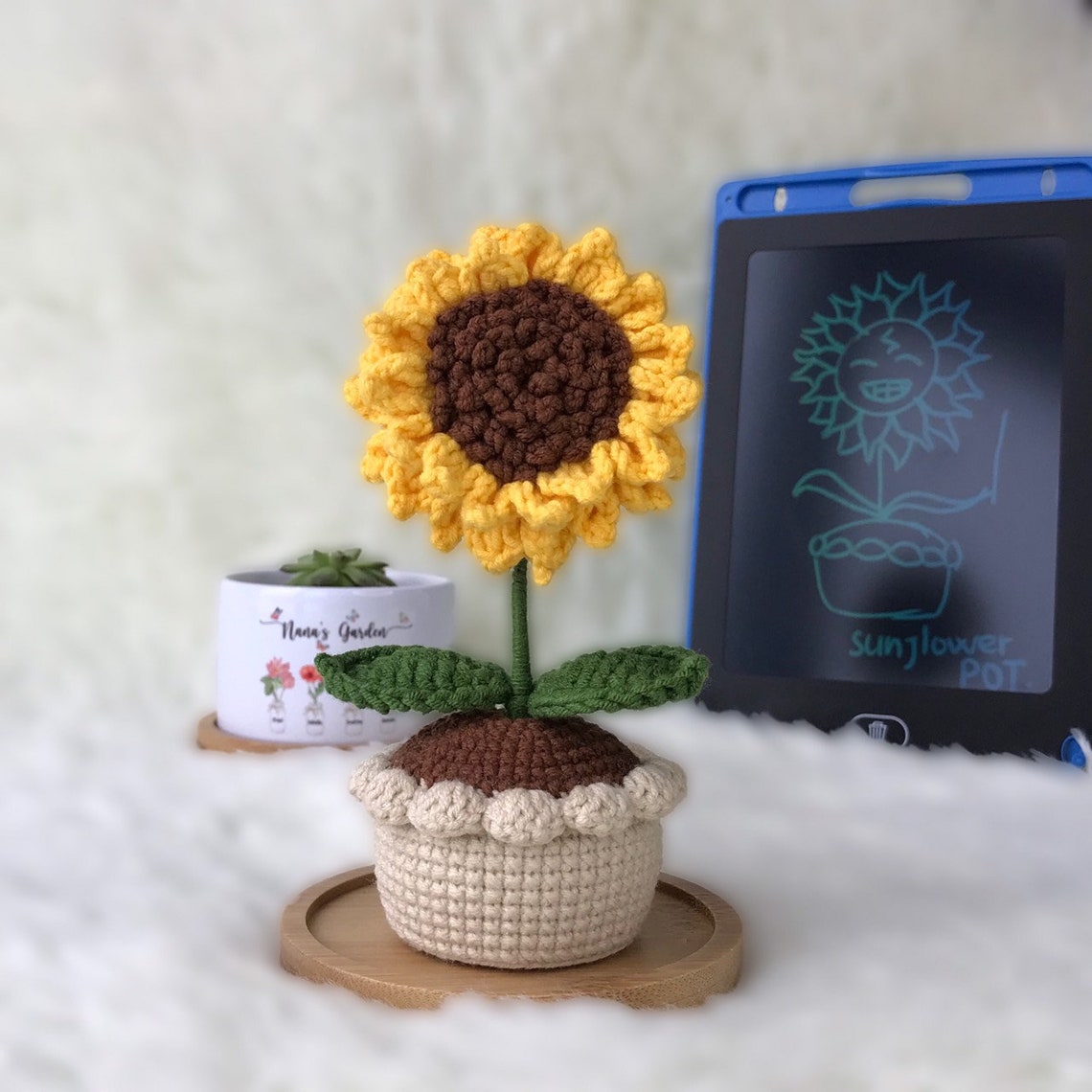 Sunflower Pot Crochet Pattern, Crochet Sunflower Pot Decoration ...