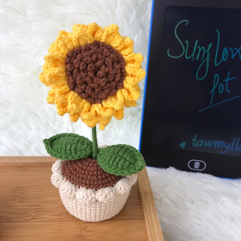 Sunflower Pot Crochet Pattern, Crochet Sunflower Pot Decoration ...
