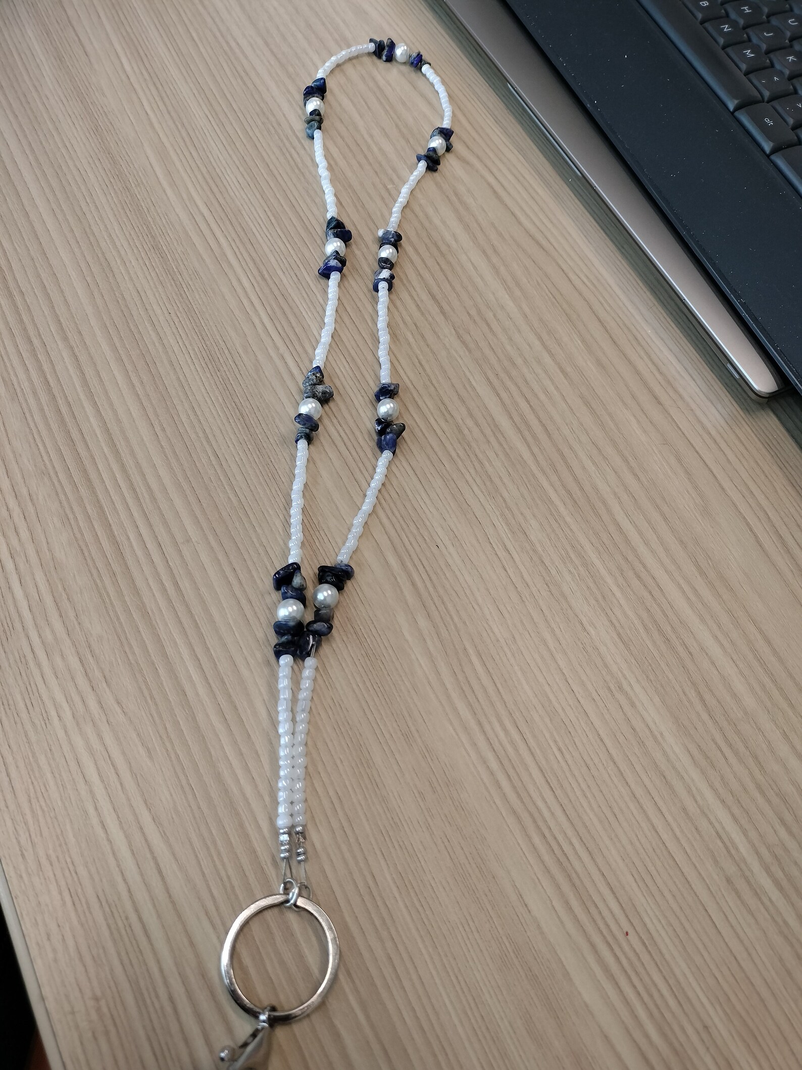 Sparkling Pearl and Navy Blue-colored Long Lanyard - Etsy