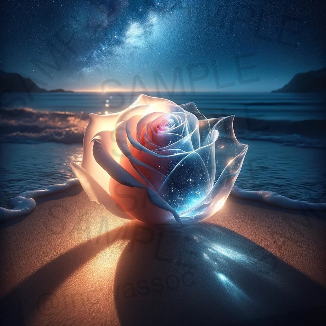 Android| iPhone Wallpaper| Galactic Rose on Beach at Night | Digital Download - Etsy