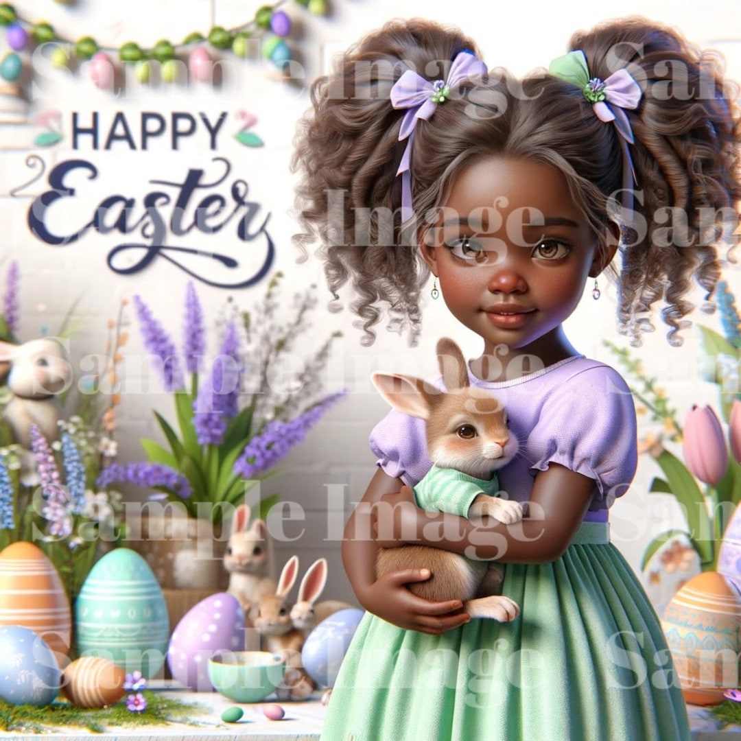 African American Girl Easter Ecard - Happy Easter Bunny Greetings ...