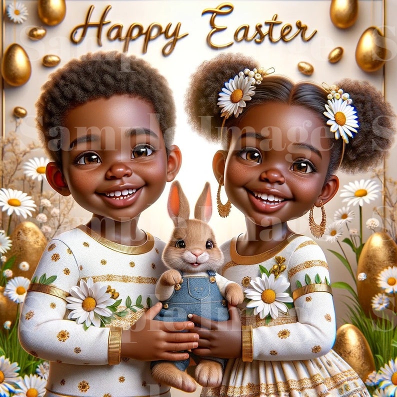 African American Kids Easter Ecard - Happy Easter With Bunny - Spring ...