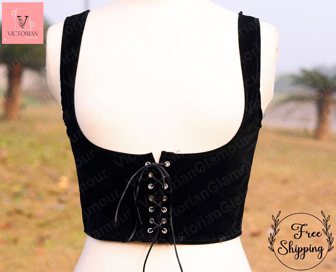 Renaissance Fair Black Corset Top, Medieval Underbust Cupless Corset ...