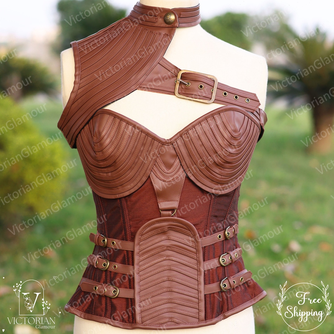 Renaissance PU Leather Corset, Medieval Plus Size Overbust Corset, Ren ...