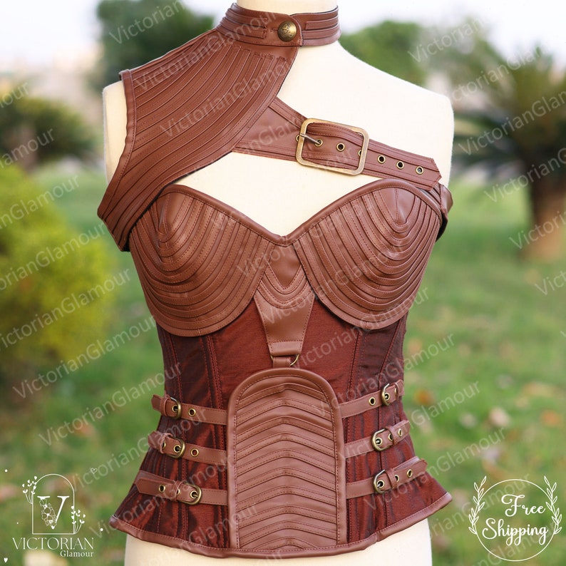 Renaissance PU Leather Corset, Medieval Plus Size Overbust Corset, Ren ...