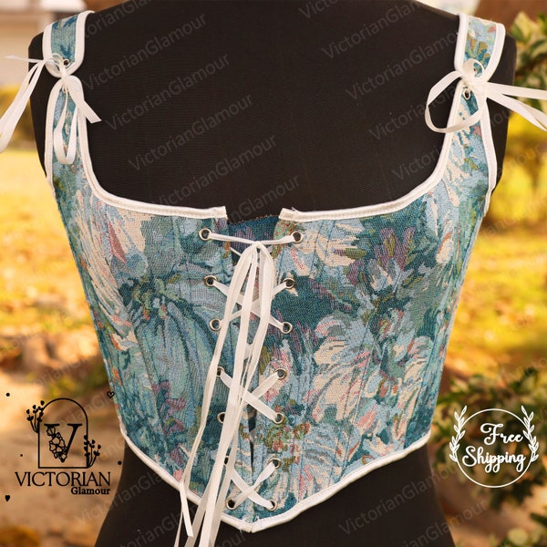 Blue Floral Corset Plus Size Etsy