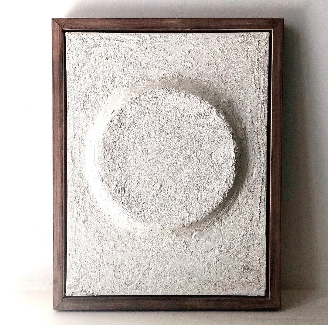 Minimalist Plaster Wall Art: 3D Textured Circle, Framed Canvas - Etsy