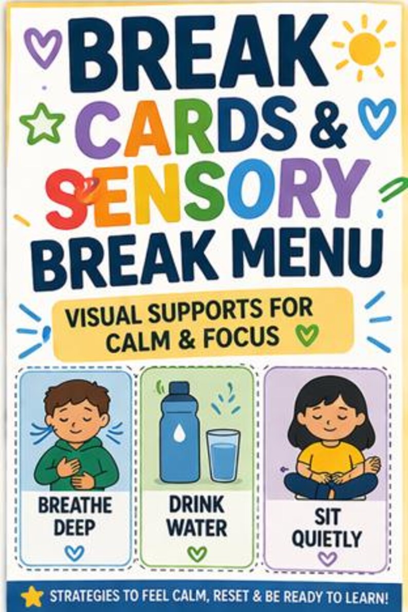 Break Cards & Sensory Break Menu | Autism Visual Supports | Calm Down ...