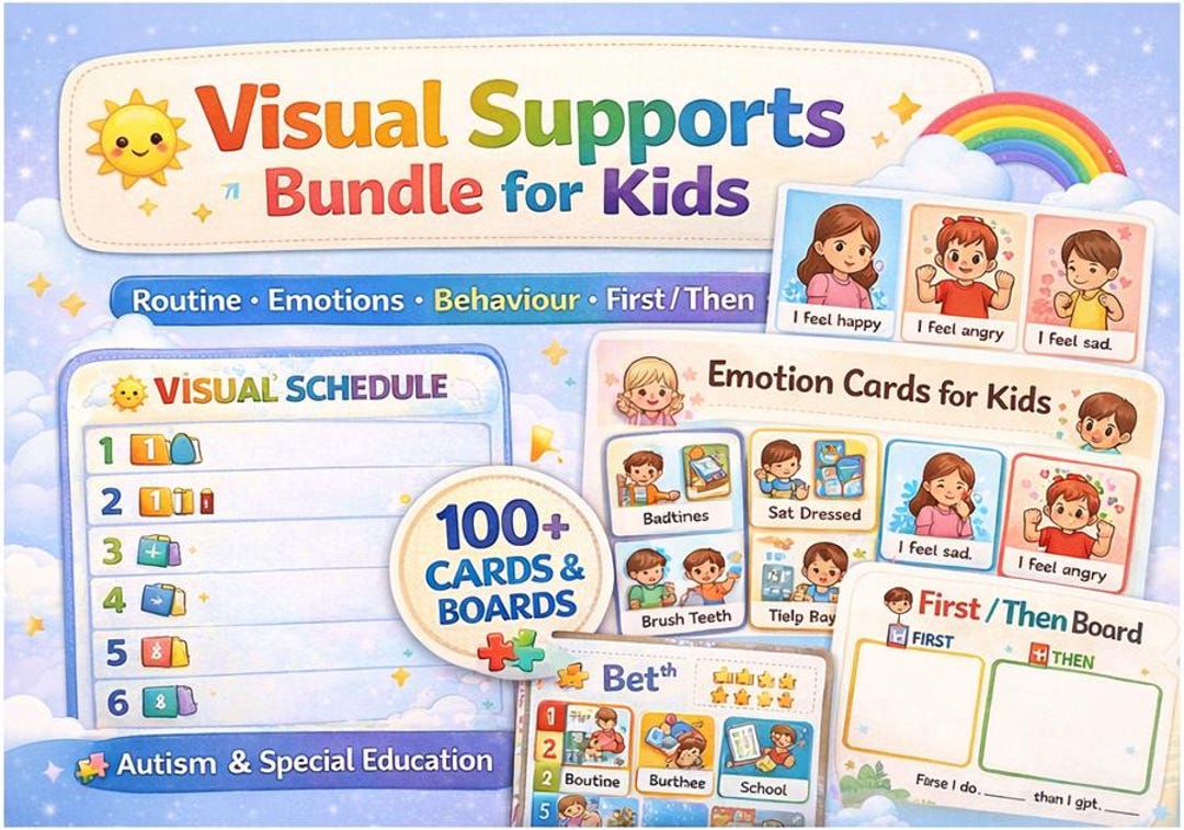 Visual Supports Bundle for Kids | First Then Board, Emotion Cards ...