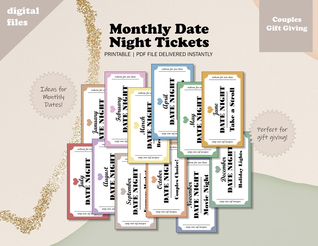 Monthly Date Night Ticket Voucher Date Night Cards Couples Date Ideas ...