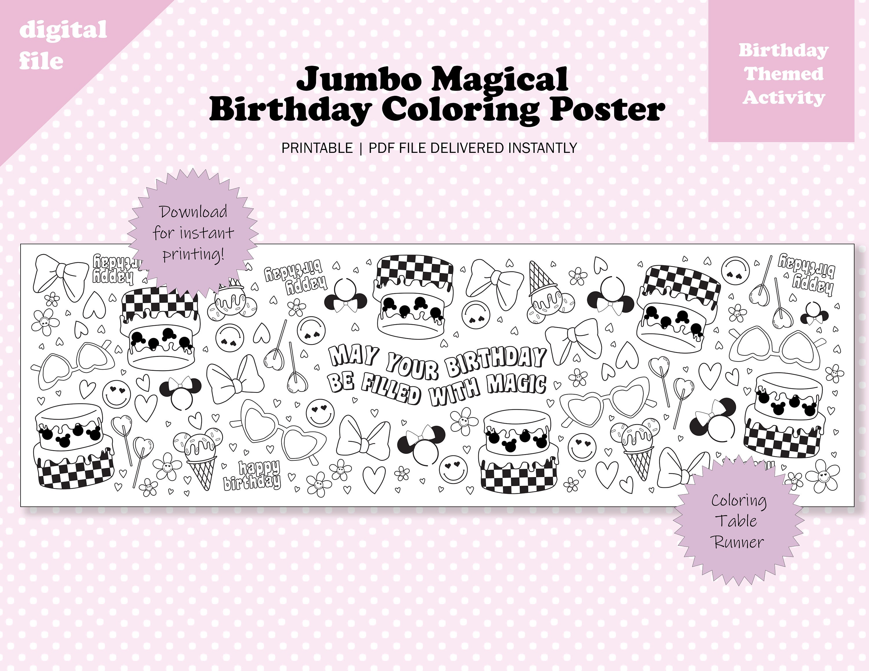 Giant Minnie Coloring Table Runner Mickey Disney Inspired Birthday Day ...