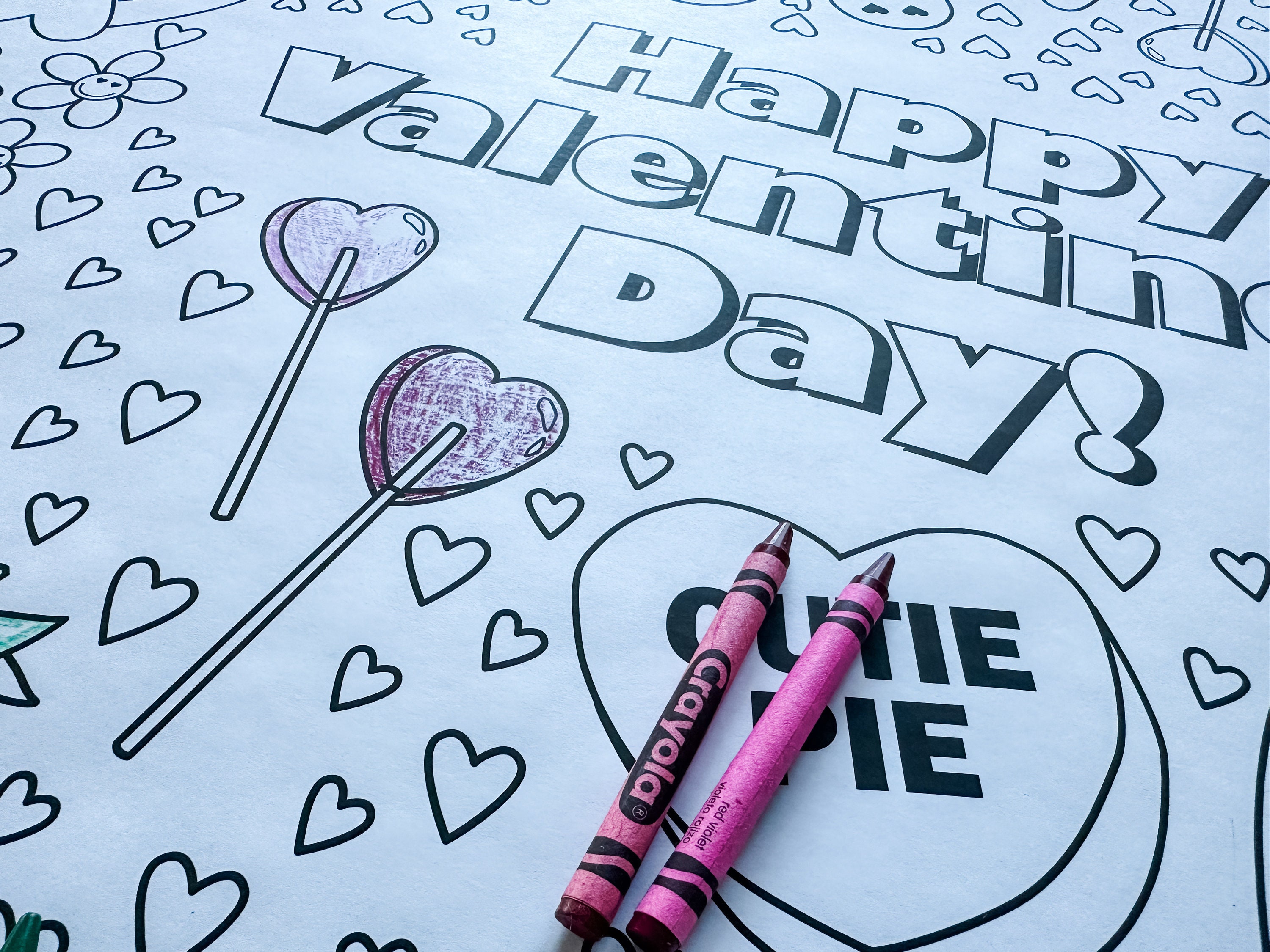 Giant Valentine's Day Coloring Table Runner, Valentine Party Coloring ...