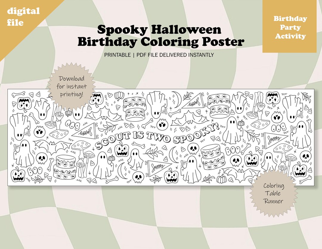 Personalized Spooky Halloween Coloring Table Runner Halloween Birthday ...